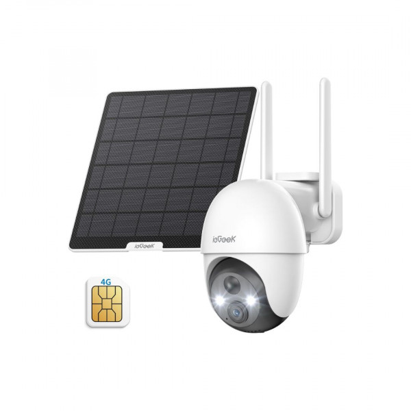 ieGeek 4G LTE Outdoor Camera with SIM, 2K 360°PTZ with Solar Panel & Battery